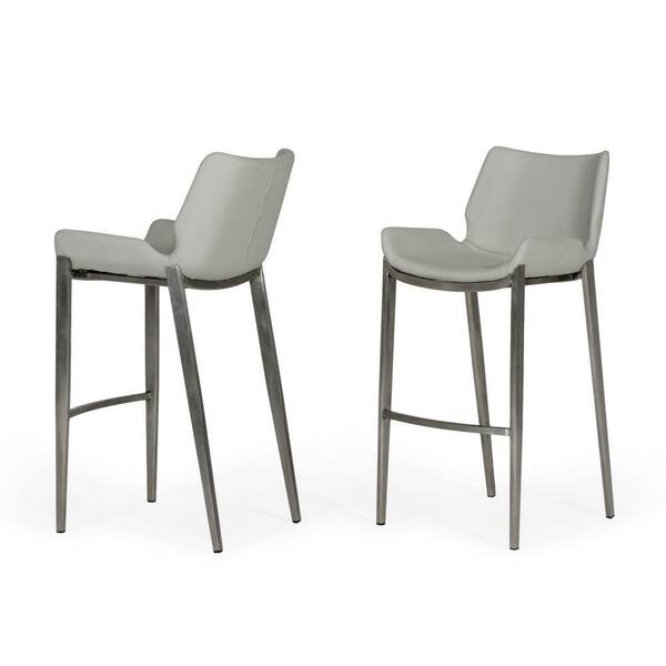 Benjara 29.5 in. Gray Low Back Metal Frame Bar Stool with Faux Leather ...