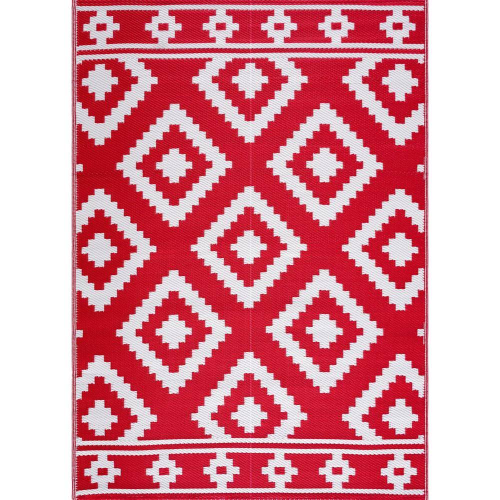 PLAYA RUG Milan Red and White 8 ft. x 10 ft. Folded Reversible Recycled ...