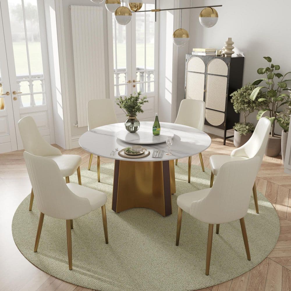 Magic Home 53.15 in. White Rotable Lazy Susan Sintered Round Stone ...