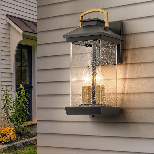 ZYZWMB Perth 15.7 in. 2-light Black Outdoor Wall Lantern Sconce with ...