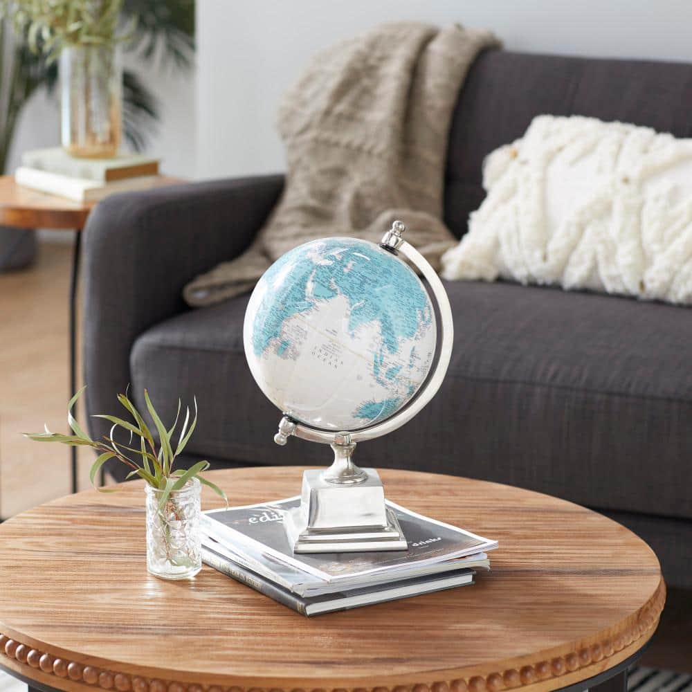 Litton Lane 13 in. Blue Aluminum Decorative Globe 28568 - The Home Depot