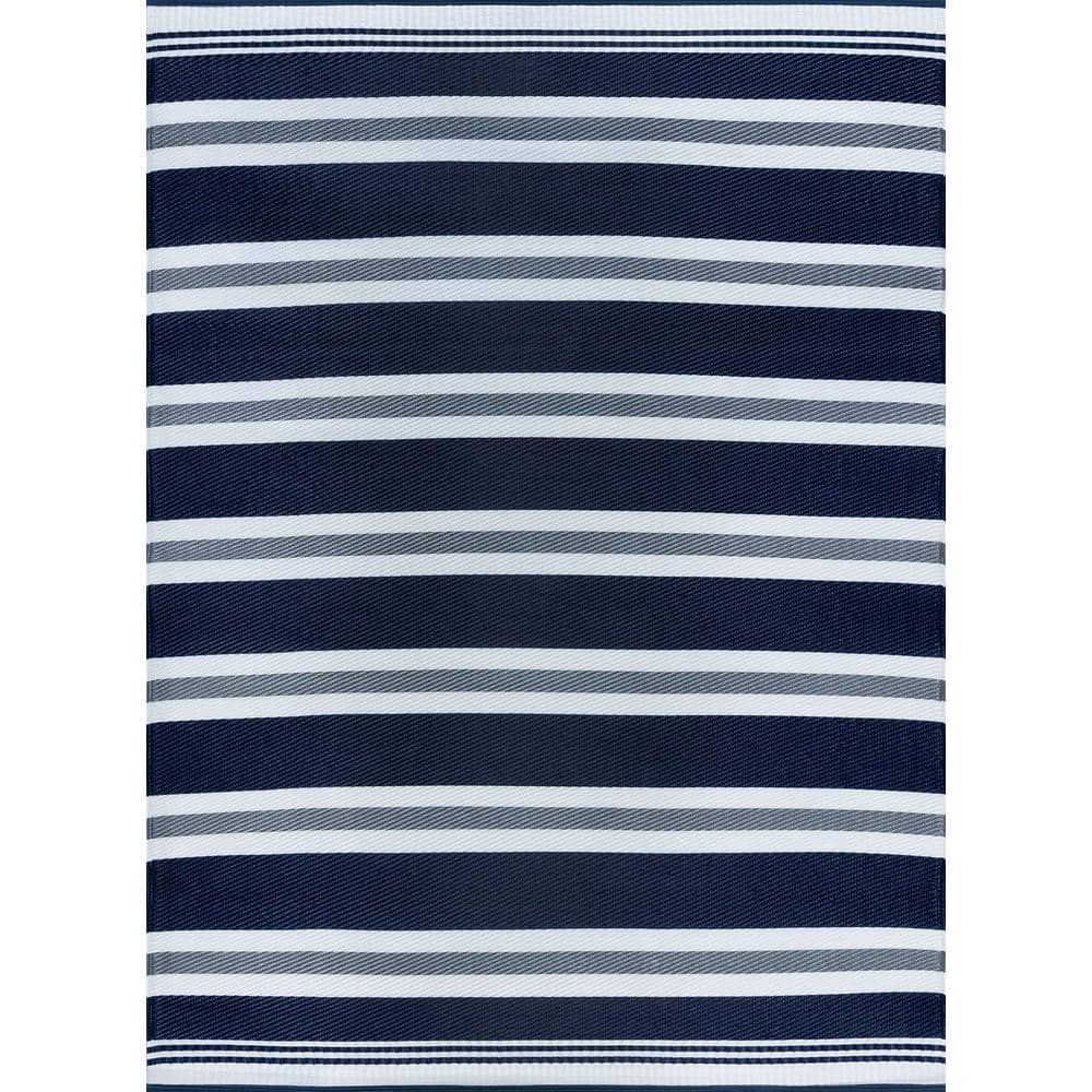 Tayse Rugs Sunset Stripe Navy 9 ft. x 12 ft. Indoor/Outdoor Area Rug ...