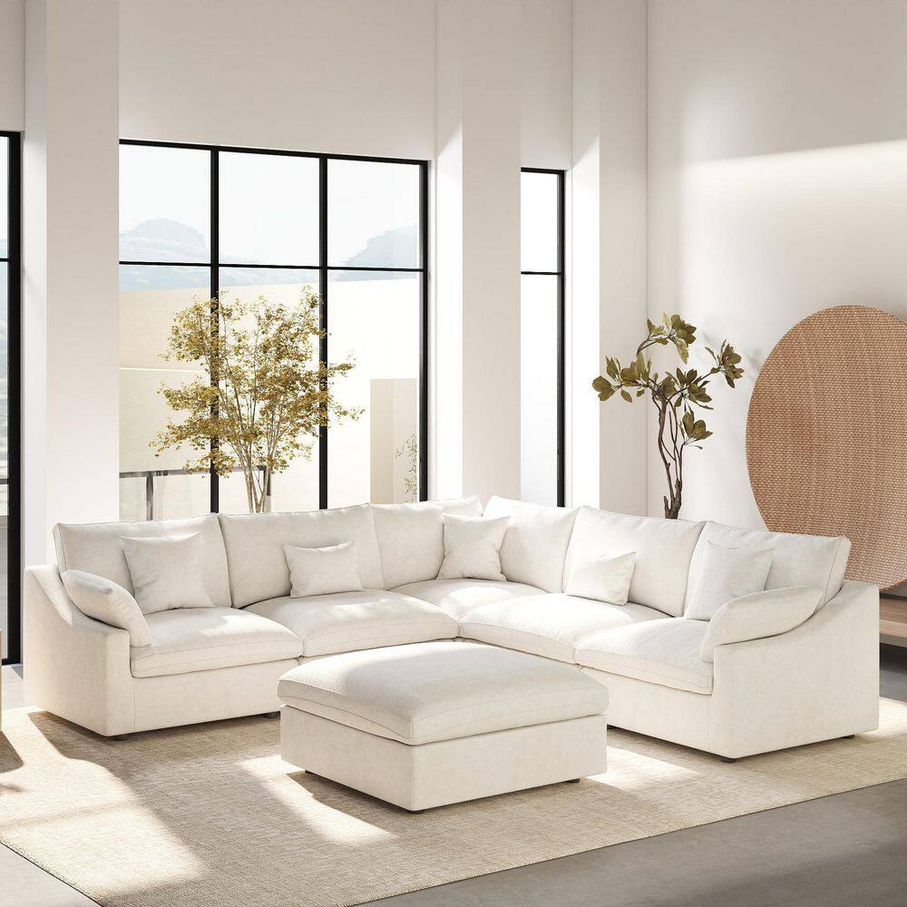 Magic Home Modular Large 238 in. Flared Arm 6-Piece L-shaped Linen ...