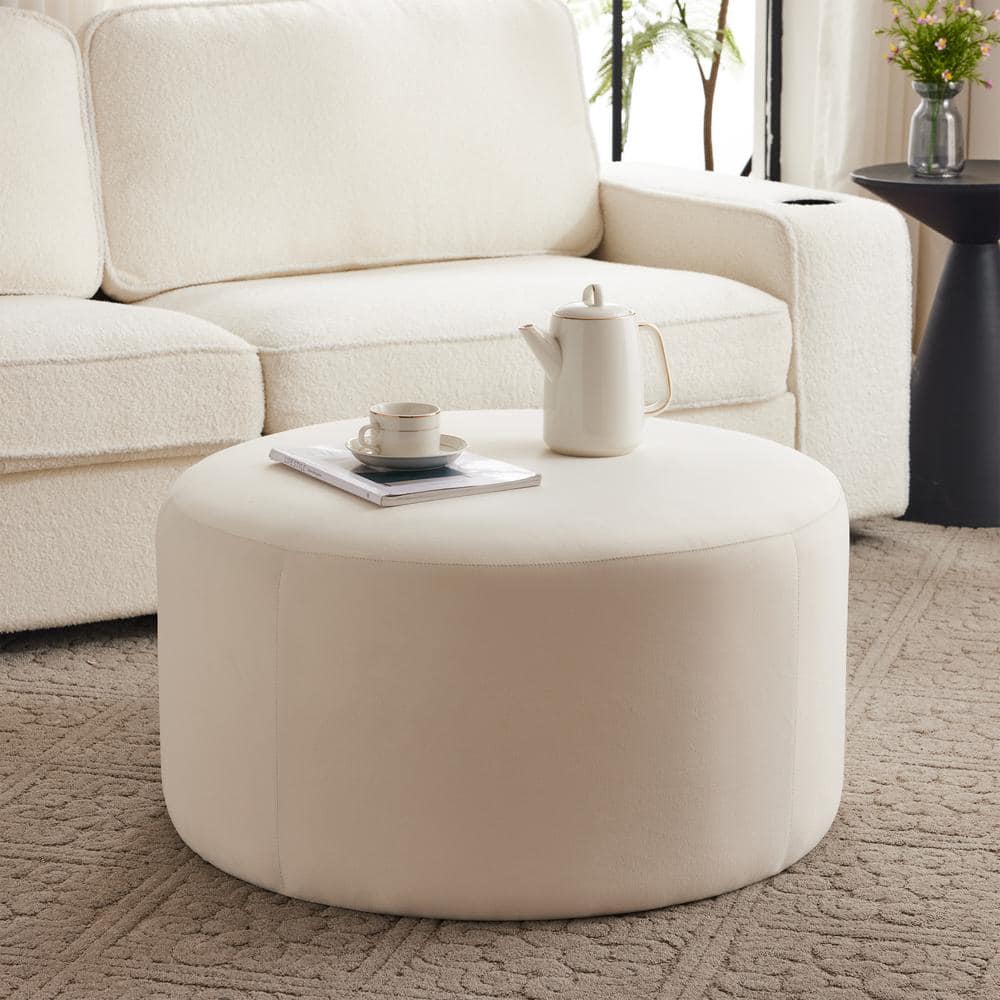 Noble House Cream Velvet Round Accent Ottomans 111303 - The Home Depot