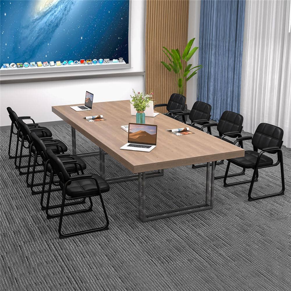 Costway Faux Leather Upholstered Ergonomic Conference Chair in Black ...