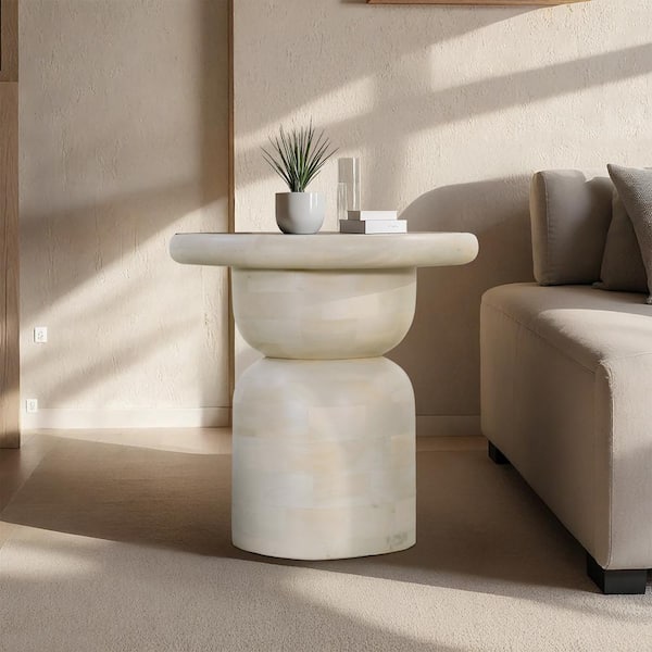 PRIMO INTERNATIONAL Celeste 20 in. Oak White Wood Round Side Table ...
