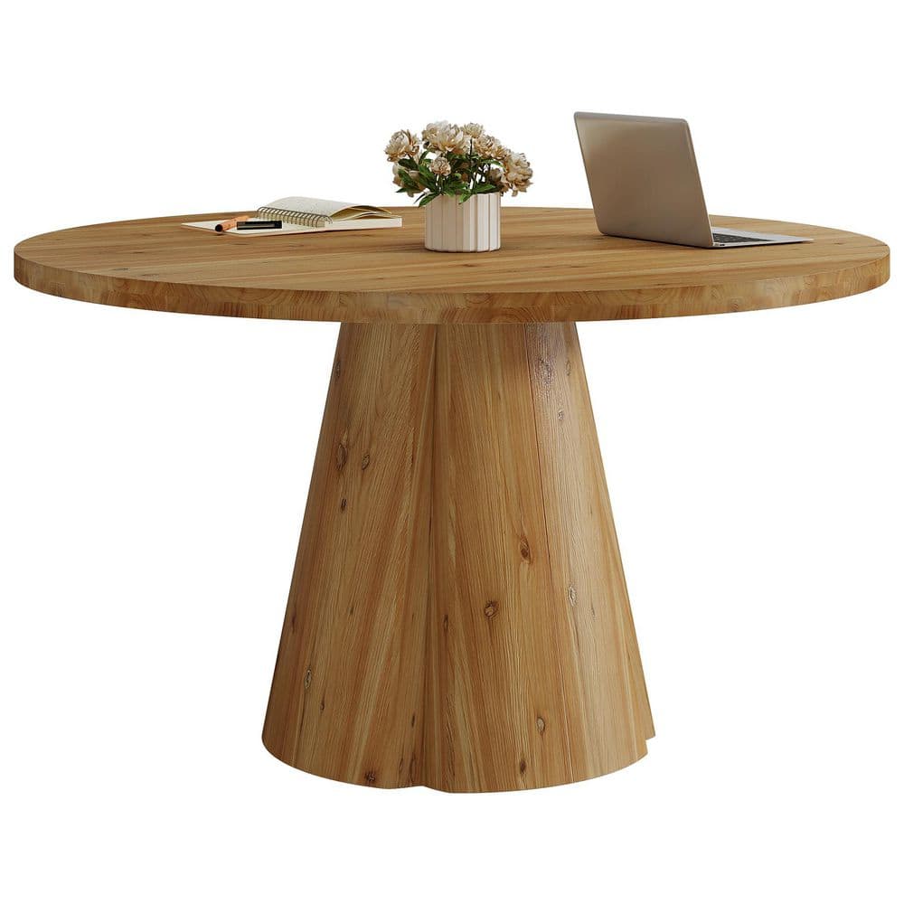 BYBLIGHT Capen 47.24 in. Round Brown Solid Wood Computer Desk Executive ...