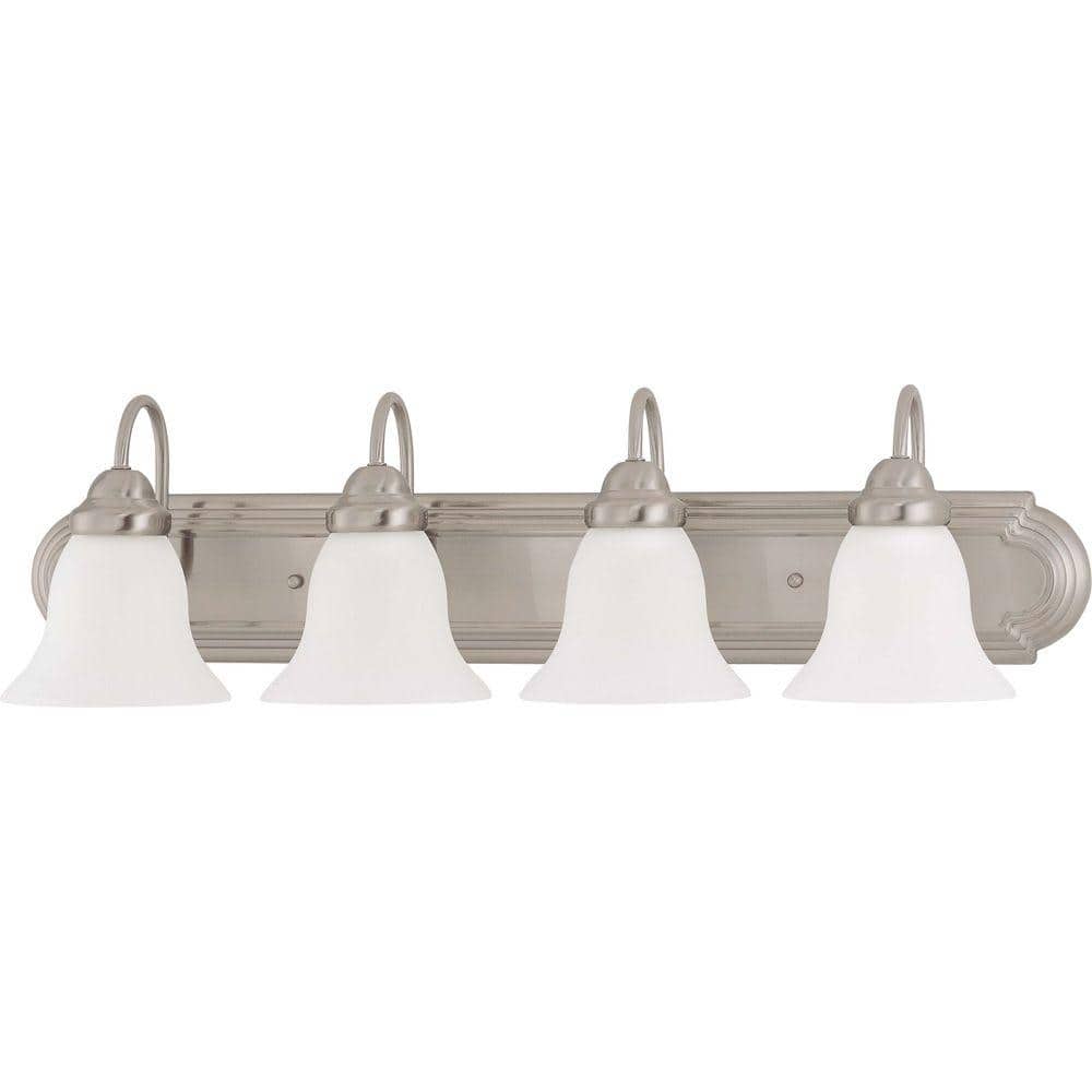 SATCO 4-Light Brushed Nickel Vanity Light with Frosted White Glass 60/ ...