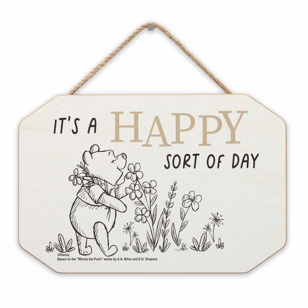 Disney 6 in. White Wood Spring, Summer Pooh Happy Day Hanging Wall ...