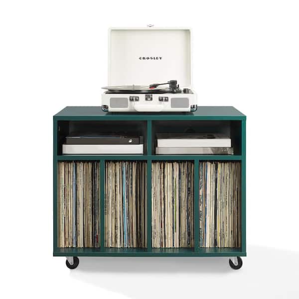 CROSLEY FURNITURE Carlo Teal Rolling Record Storage Console CF1134-DT ...