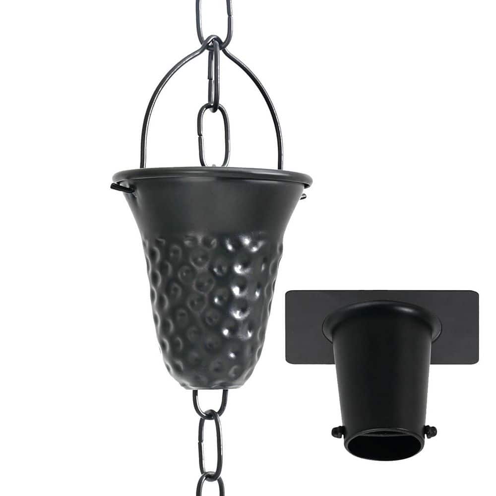 Phewnyzo Aluminum Hammered Long Cup Rain Chain for Gutters Black 8-1/2 ...
