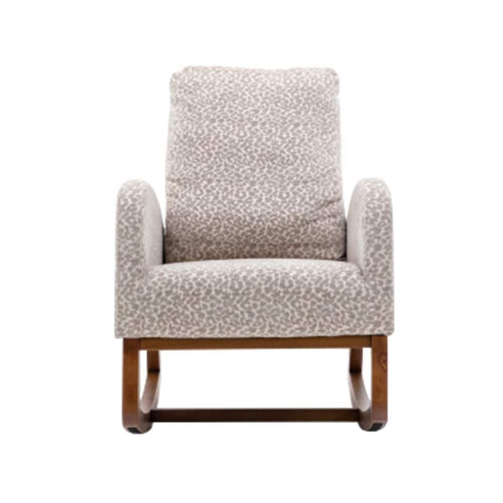 Leisure Leopard Gray Teddy Fabric Rocking Chair with Solid Rubber Wood ...