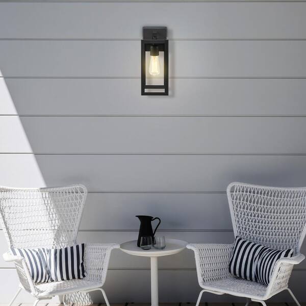 Hampton Bay Hurley 12 in. Matte Black Hardwired Outdoor Wall Light ...