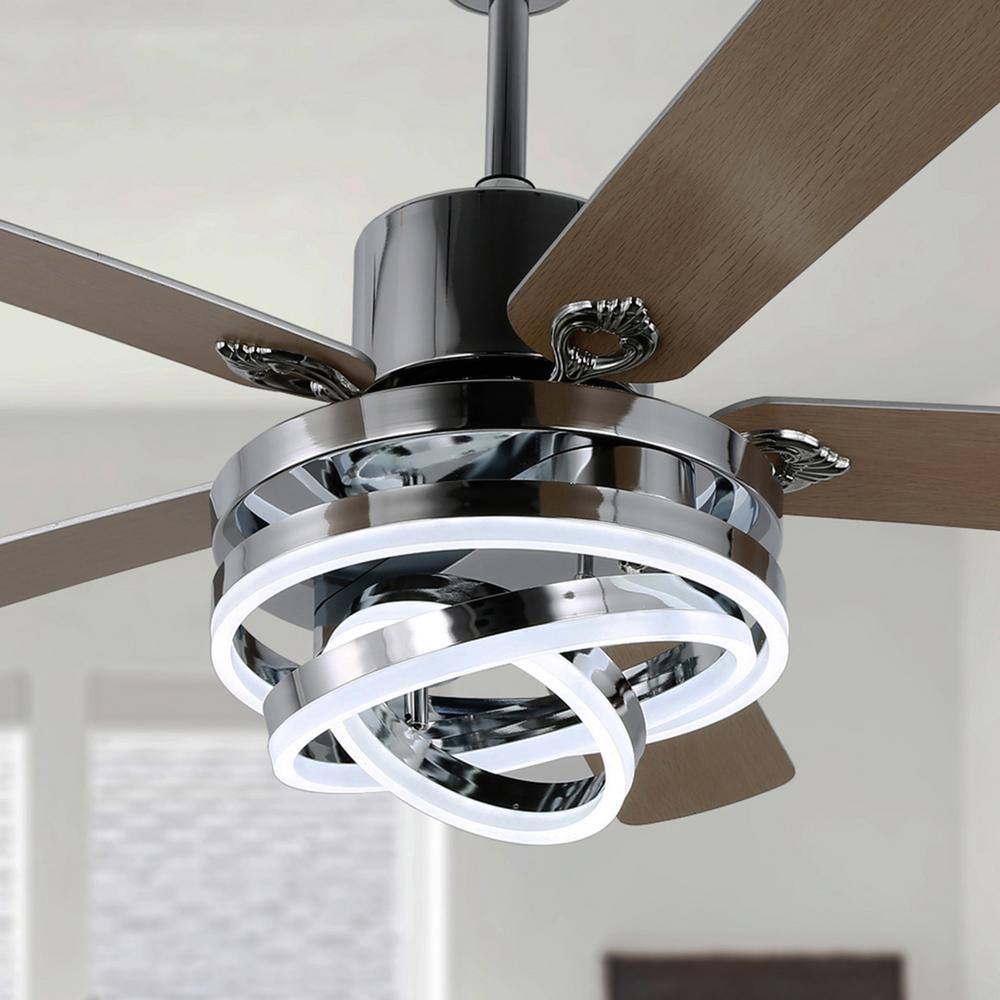 Oaks Aura Luckin 52in. LED Indoor Chrome DIY Shade Reversible 6-Speed ...