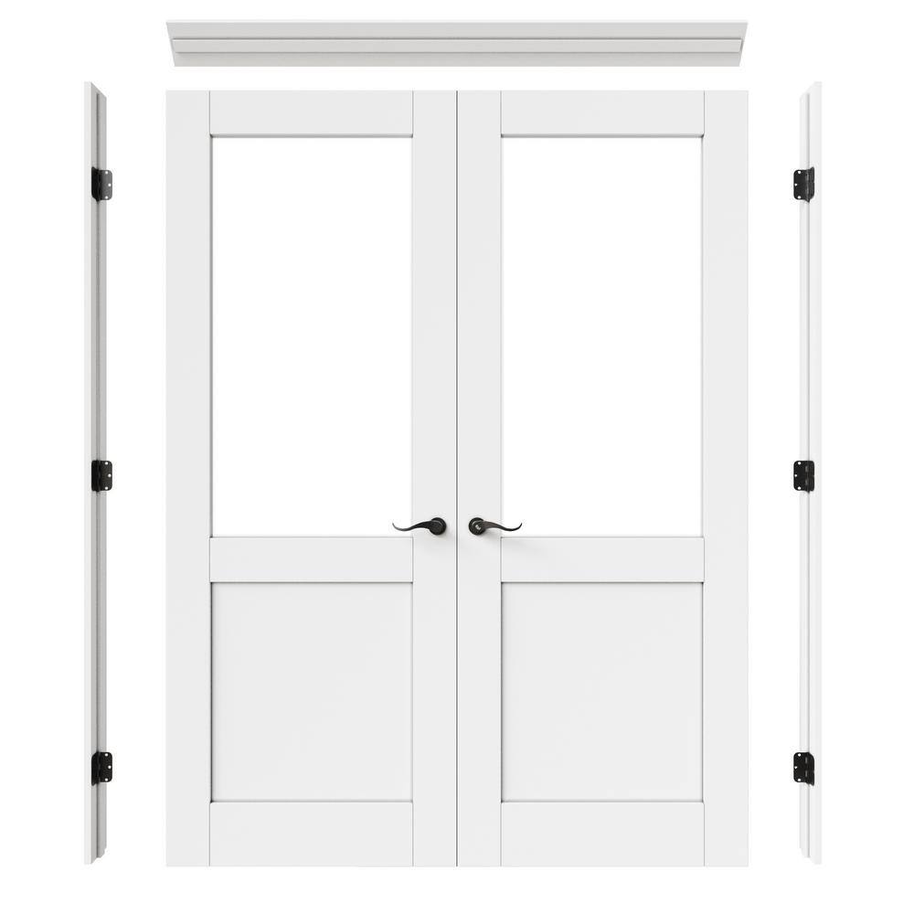 ARK DESIGN 56 in. x 80 in. Universal Handed 1/2-Lite Clear Glass White Solid Core Double Prehung ...