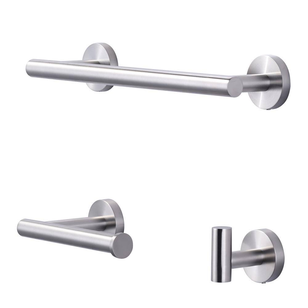 3-Piece Stainless Steel Bath Hardware Set with Towel Hook, Toilet Paper ...