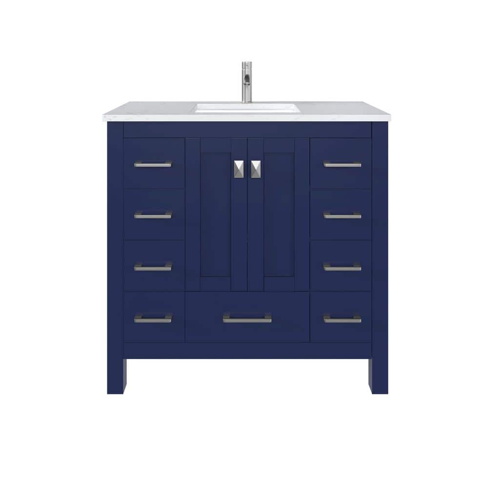 Eviva Hampton 36 in. W. x 18 in. D x 34 in. H Bathroom Vanity in Blue ...