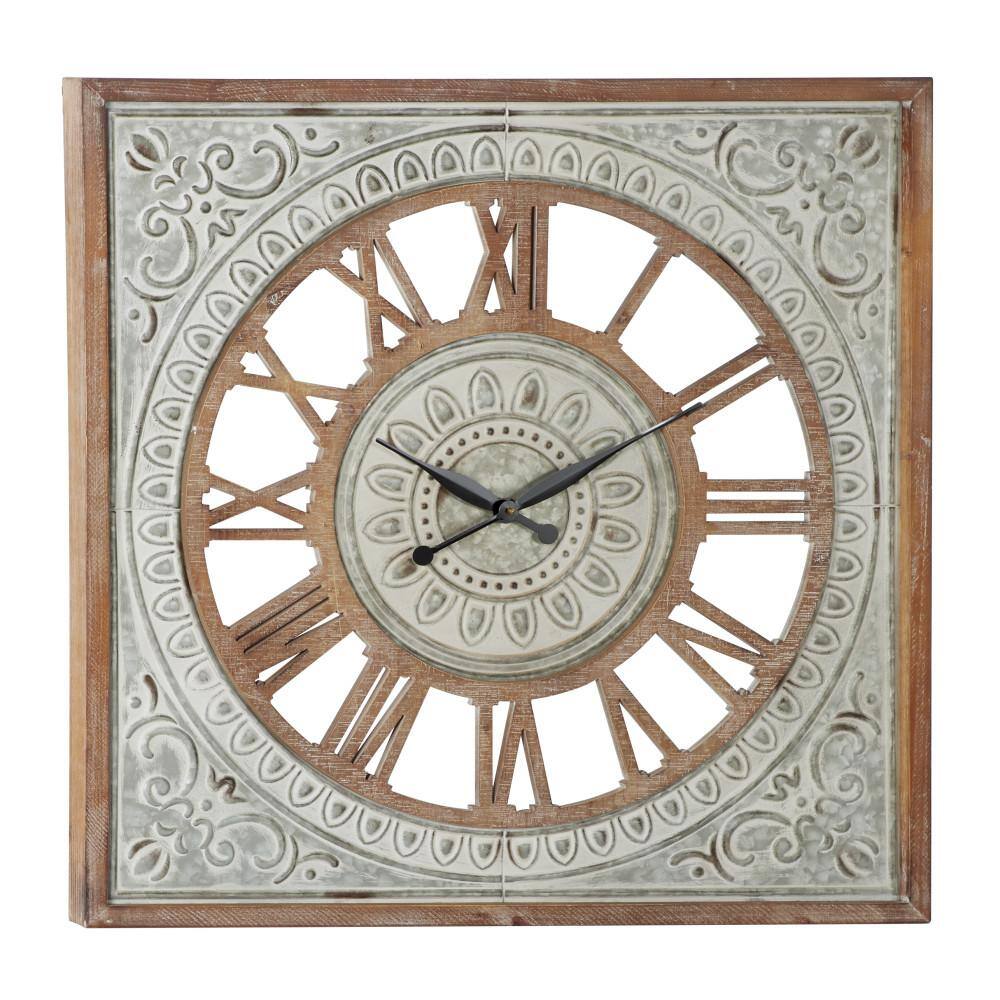 Litton Lane 36 in. x 36 in. Brown Metal Scroll Wall Clock with Embossed ...