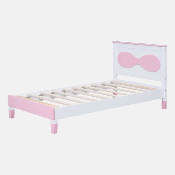 wetiny Pink Wood Frame Twin Size Platform Bed with Bow W2125142376 ...