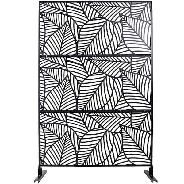 48 in. W x 76 in. H Black Steel Outdoor and Indoor Privacy Screen Freestanding Decorative Screen ...