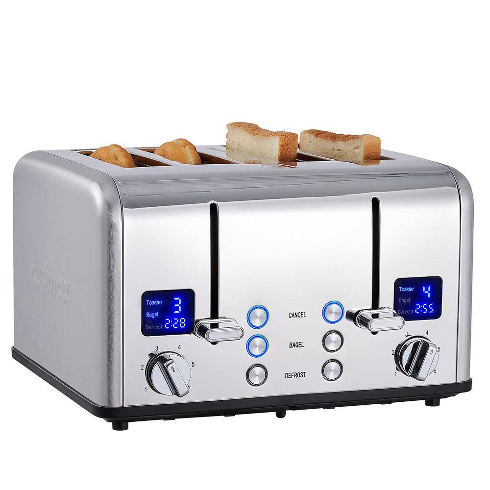 JEREMY CASS 4-Slice Silver Stainless Steel Wide Slot Toaster with 6 ...