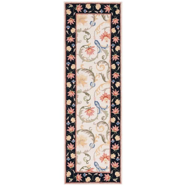 SAFAVIEH Chelsea 3 ft. x 8 ft. Ivory/Black Oversized Floral Runner Rug ...