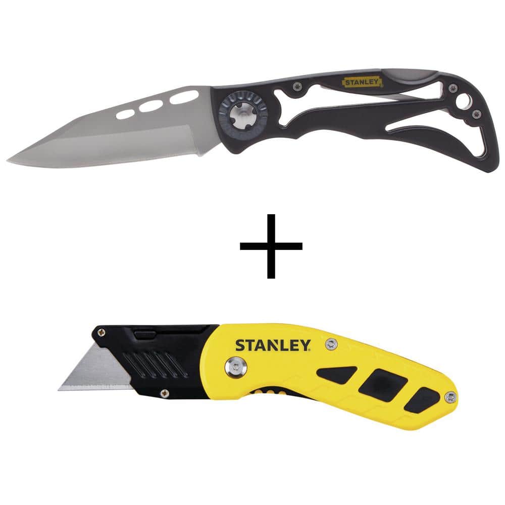 Stanley 7-1/4 in. Skeleton Folding Pocket Knife and Compact Fixed Blade ...