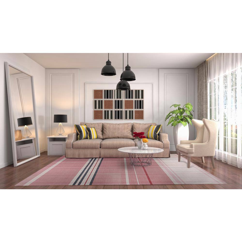 EORC Pink 4 ft. x 6 ft. Hand-Knotted Wool Contemporary Flat Weave Area ...