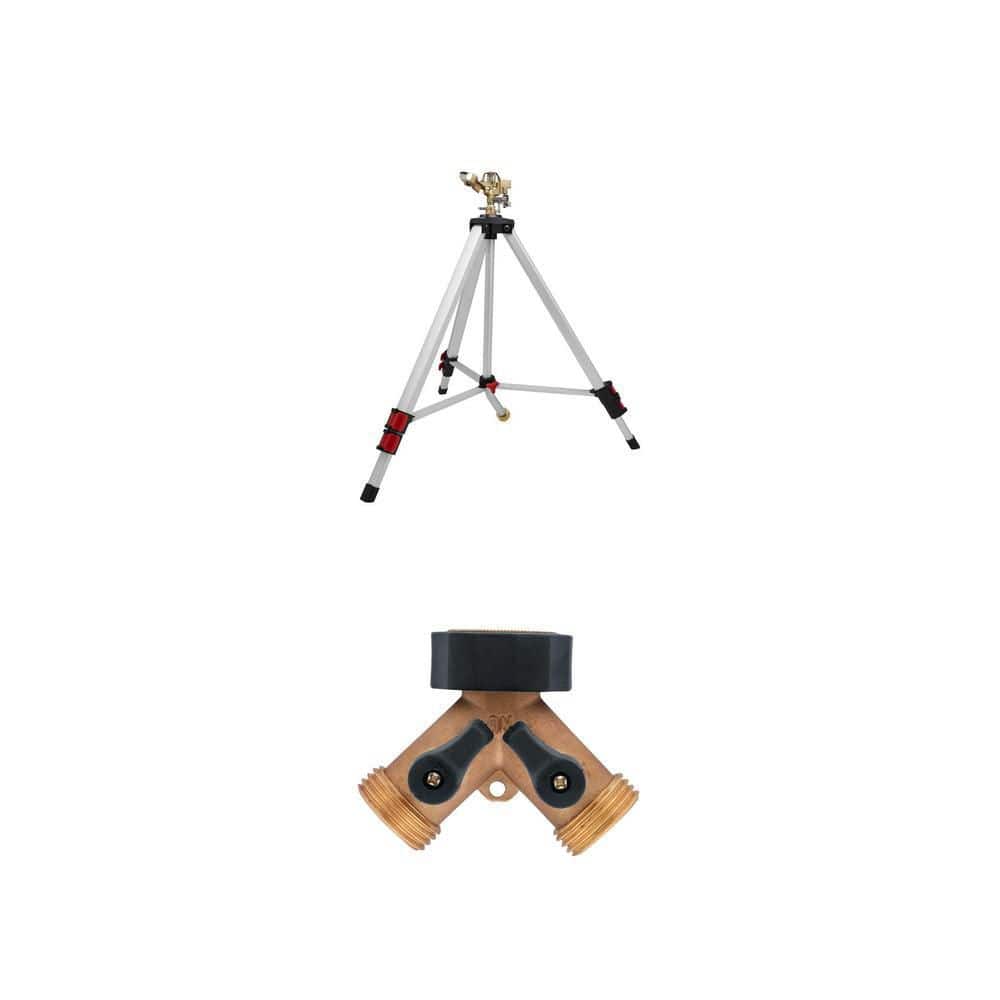 Metal Pulsating Sprinkler with Tripod and Heavy-Duty Brass 2-Way Shut ...
