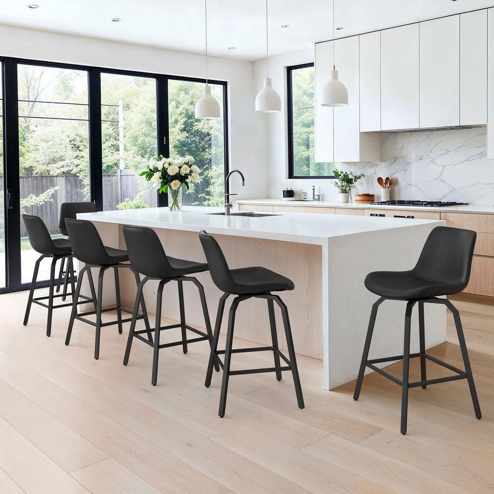 LUE BONA Dennis 37 in. Faux Leather Bar Stools Metal Frame With ...