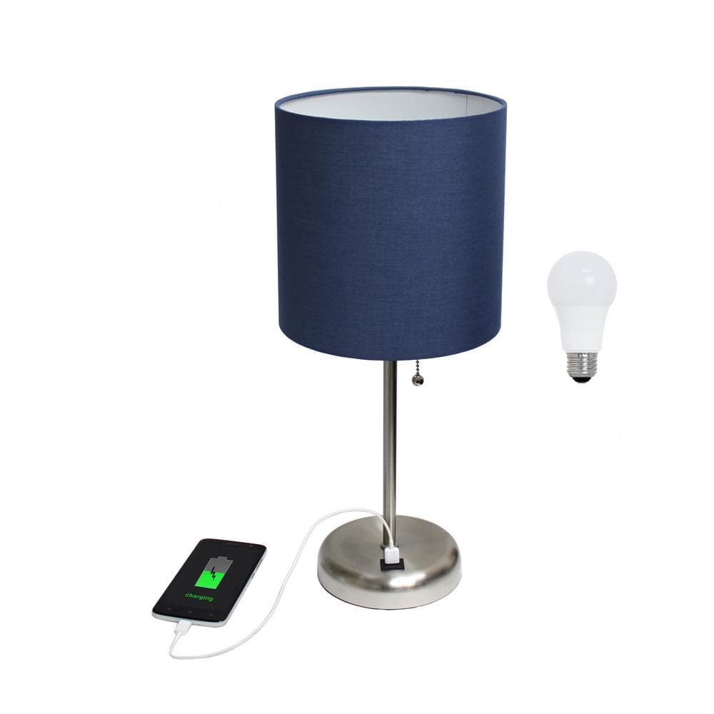 Simple Designs 19.5 in. Navy Blue Table Desk Lamp for Living Room with ...