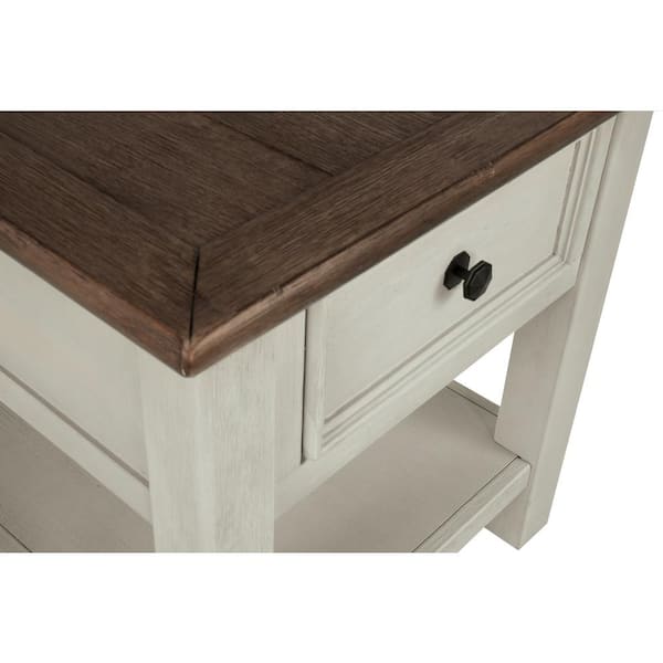 Signature DESIGN BY ASHLEY Bolanburg 24 in. White / Dark Brown Rectangle Wood End Table with ...