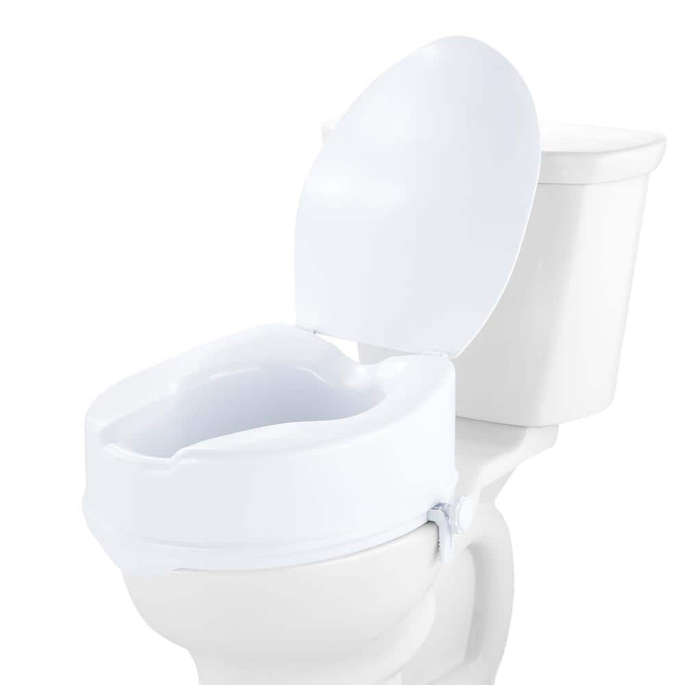 SKYSHALO Raised Toilet Seat Round 5 in. Height Raised 300 lbs. Weight ...