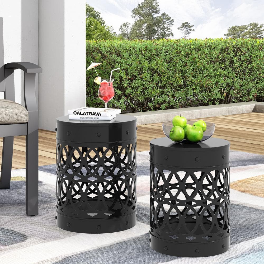 CHRISTOPHER KNIGHT HOME Holt Black Cylindrical Metal Outdoor Patio Side ...