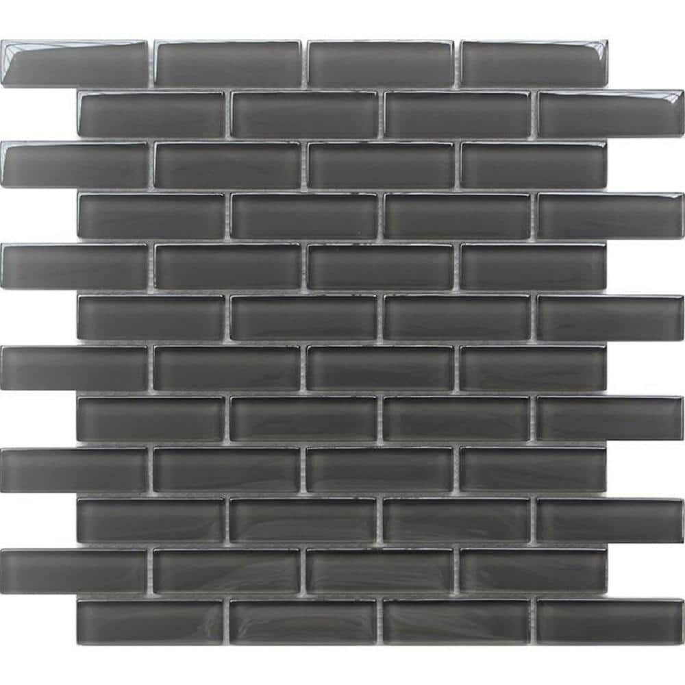 Apollo Tile Ash Gray 4 in. x 5 in. Polished Glass Mosaic Tile Sample (0 ...