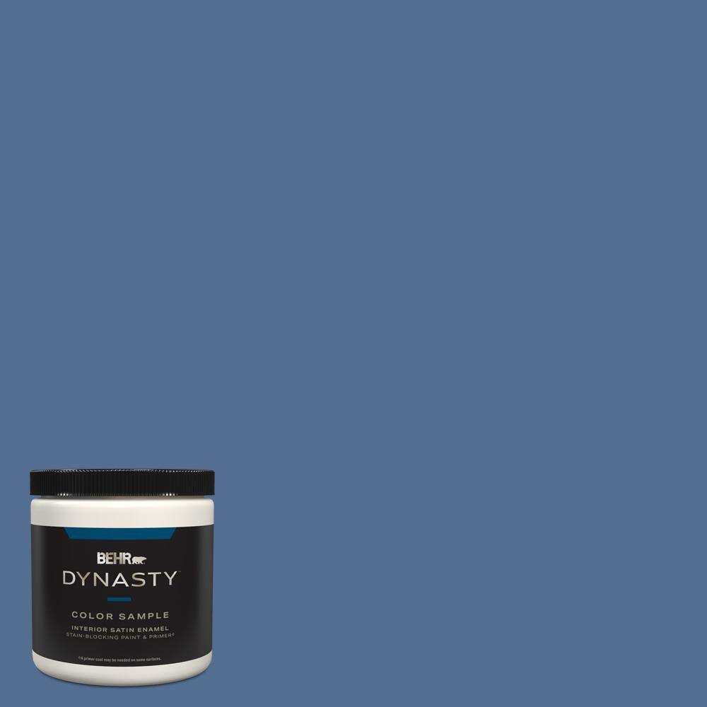BEHR DYNASTY 8 oz. #M530-6 Charter Blue One-Coat Hide Satin Enamel ...