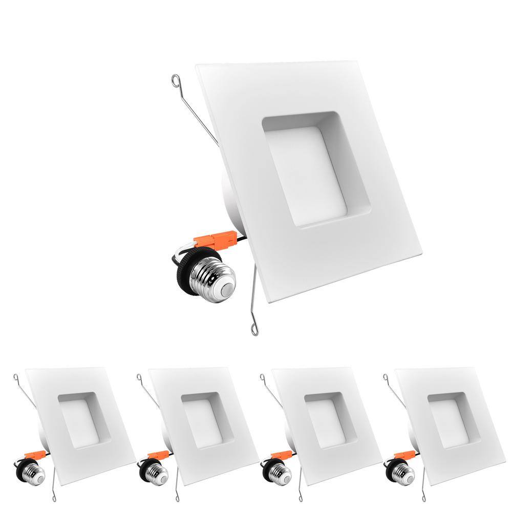 LUXRITE 5/6 in. 14W=90W Square Trim LED Can Light 5 Color Selectable ...