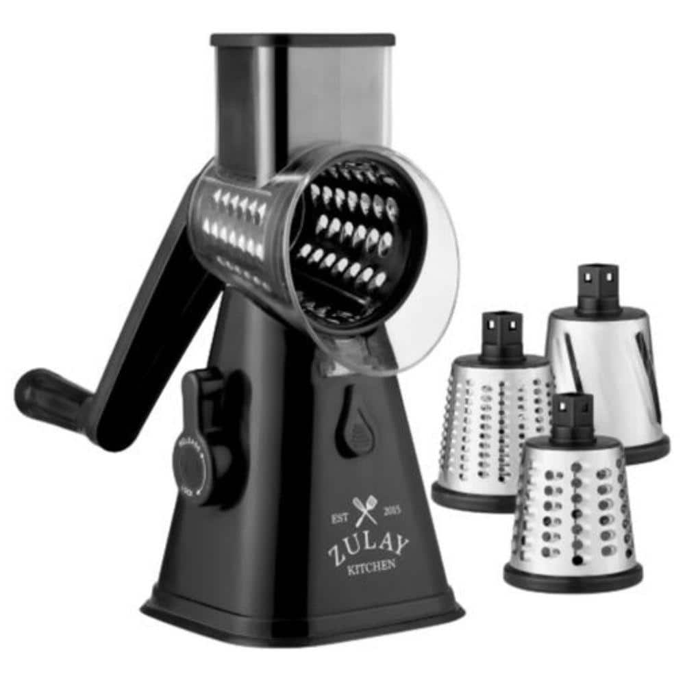 Zulay Kitchen Cheese Grater Hand Crank with 3 Replaceable Stainless ...