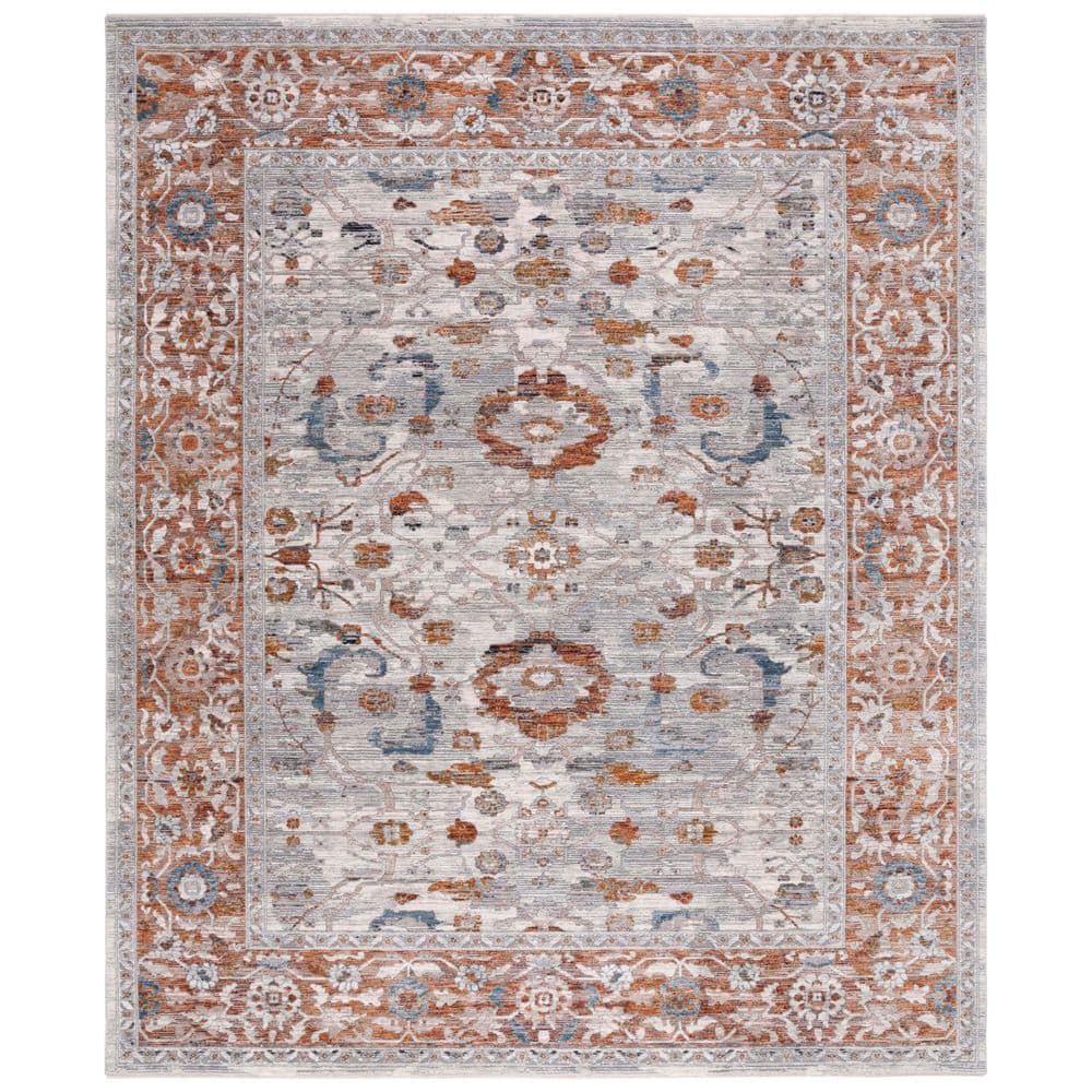 SAFAVIEH Heirloom 9 ft. x 12 ft. Ivory Gray/Rust Ornate Border Area Rug ...