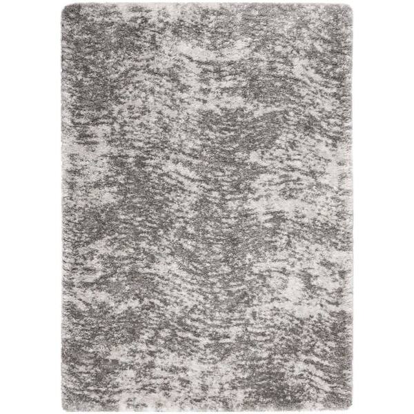 Nourison Dreamy Shag Charcoal Grey 5 ft. x 7 ft. Abstract Contemporary ...