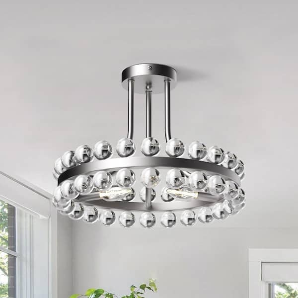 Maxax Jackson 16 in. 3-Light Brushed Nickel Crystal Modern Semi Flush ...
