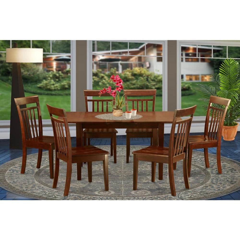 East West Furniture 7-Piece Rectangle Mahogany Finish Solid Wood Top ...