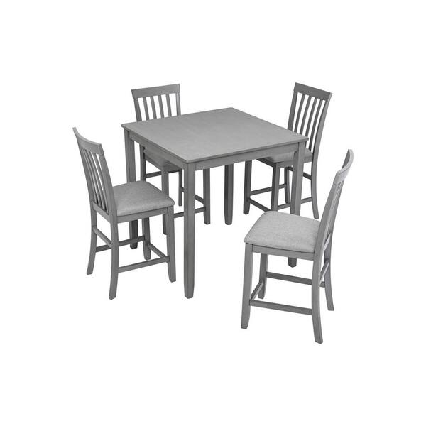 Boyel Living 5-Piece Square Gray Wood Top Kitchen Table Set (Seats 4 ...