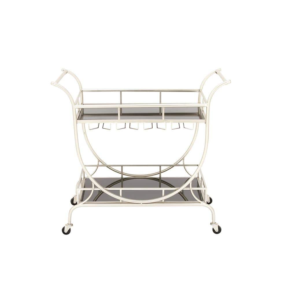 Litton Lane Silver Rolling 2 Black Shelves Bar Cart with Handles 48730 ...