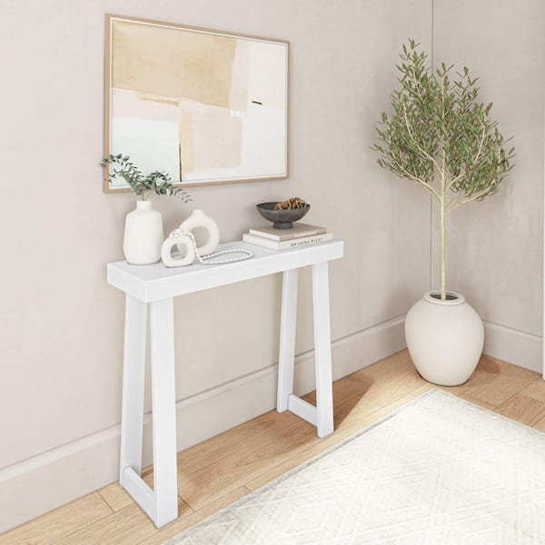 PLANK+BEAM Classic 36 in. White Rectangle Wood Console Table 230140-002 ...