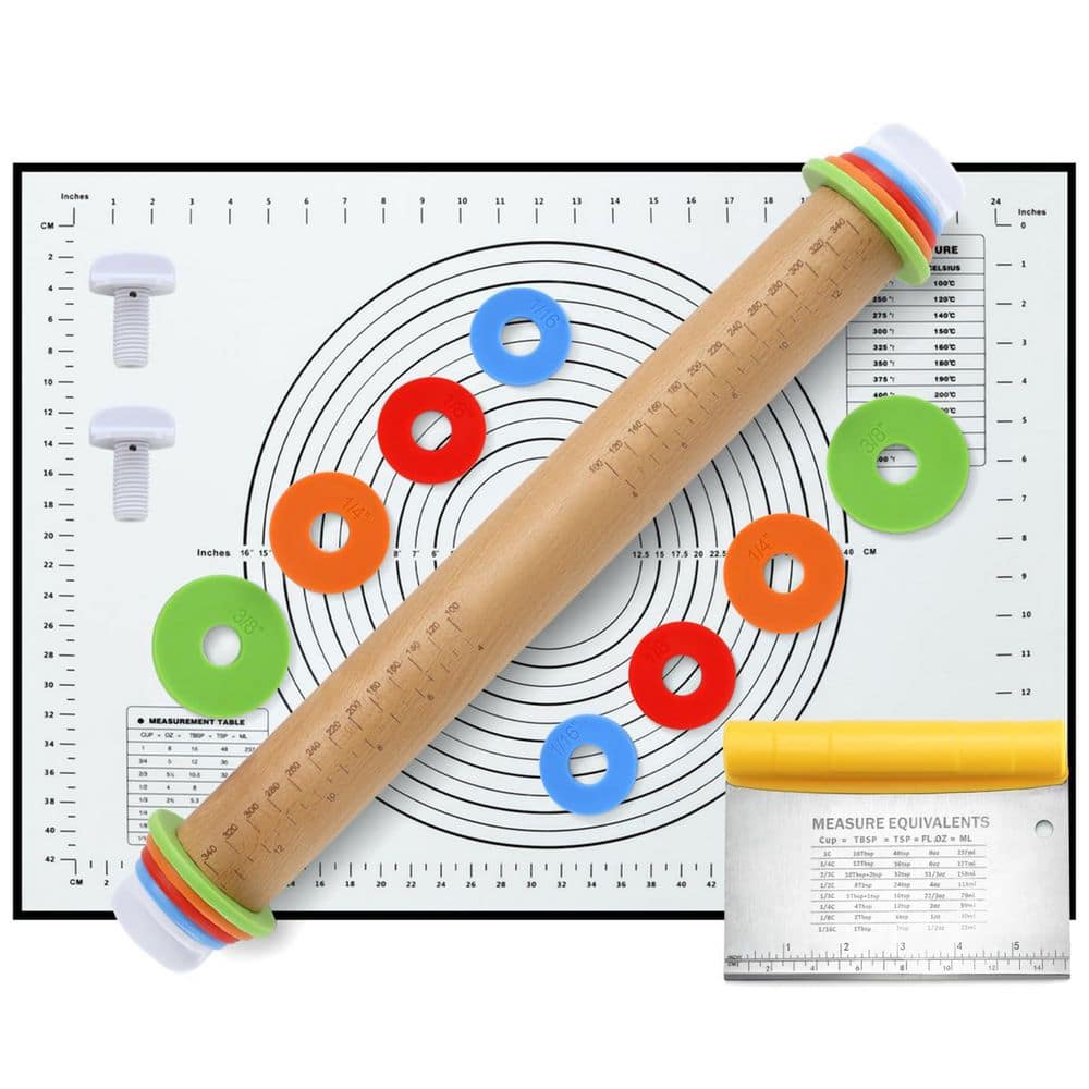 Wudkey 3-Piece Rolling Pin Set, 17.5 in. Wooden Dough Roller with ...