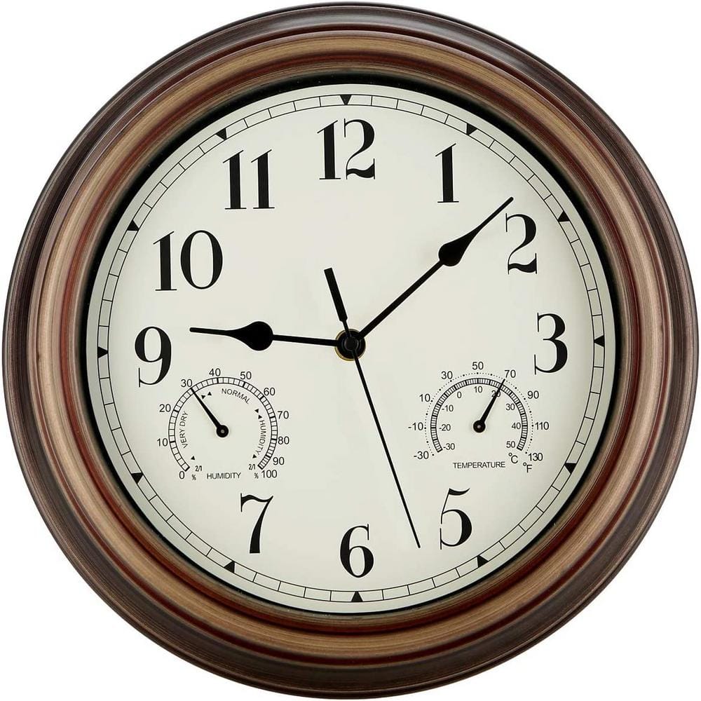 Cubilan Bronze Rustic Wall Clock Waterproof with Temperature and ...