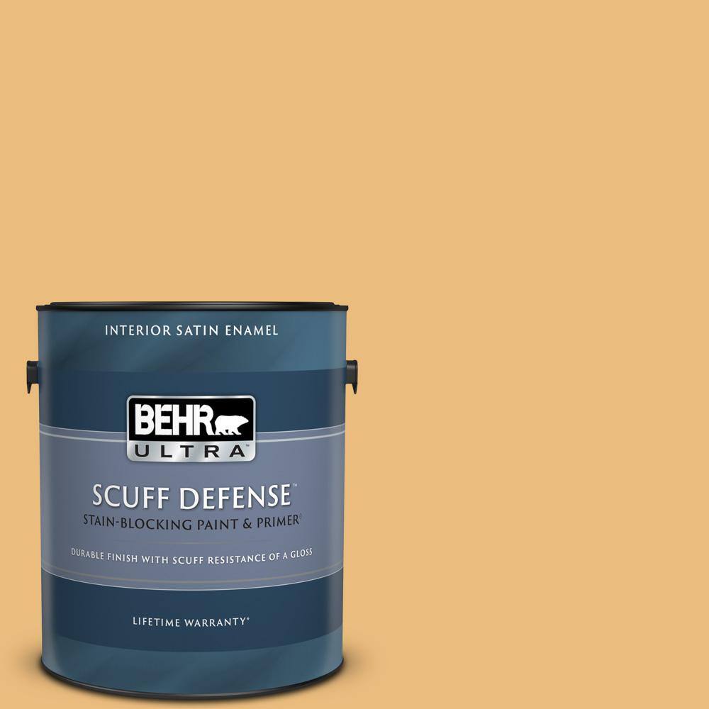 BEHR ULTRA 1 gal. #310D-4 Gold Buff Extra Durable Satin Enamel Interior ...