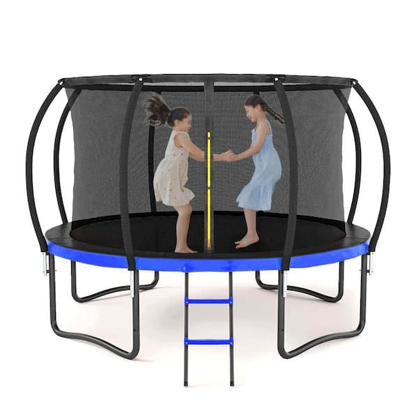 Huluwat 12 ft. Trampoline with Inner Safety Enclosure Net, Ladder, PVC ...