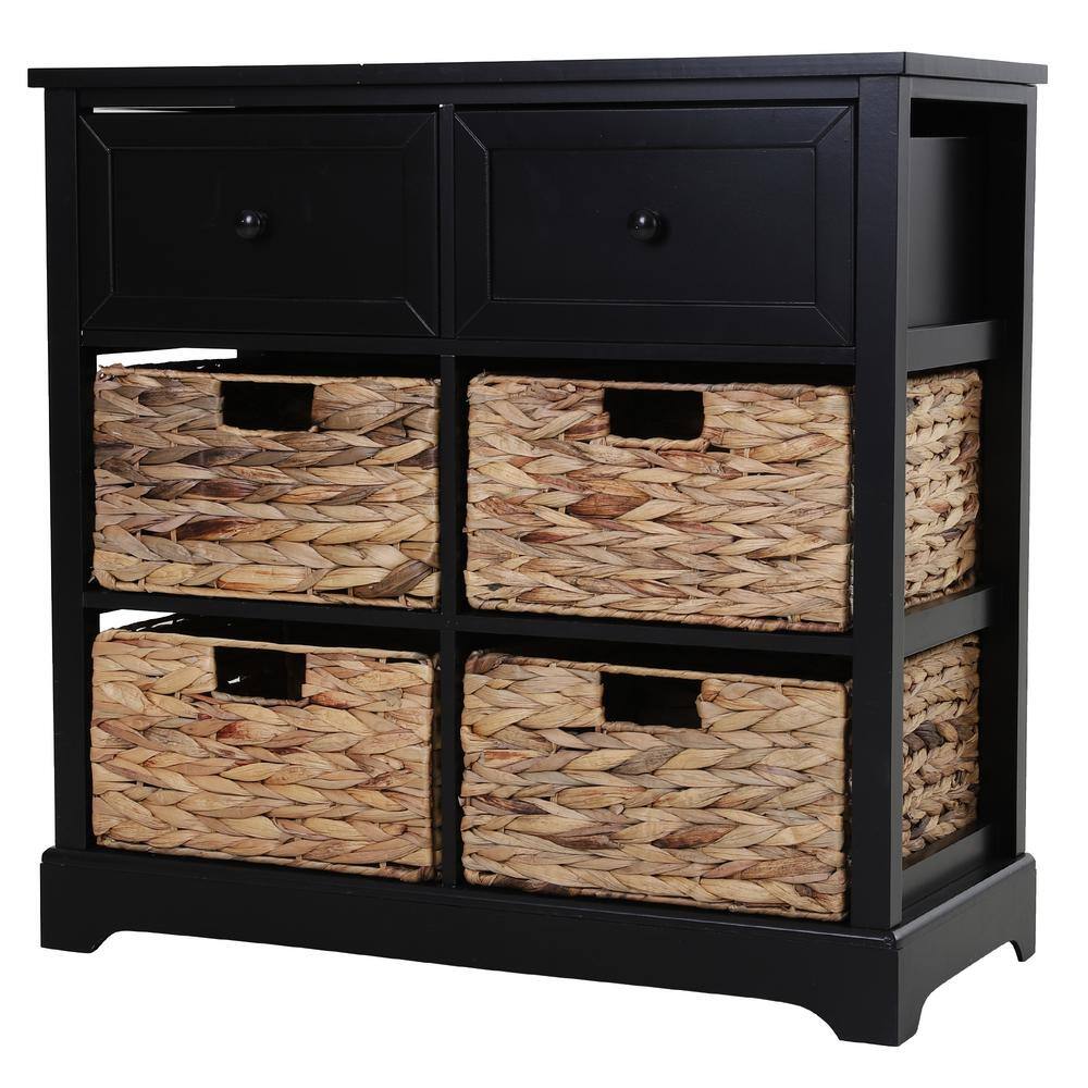 PHI VILLA Black Wooden Rustic Cabinet Storage with 2-Drawers and 4 ...